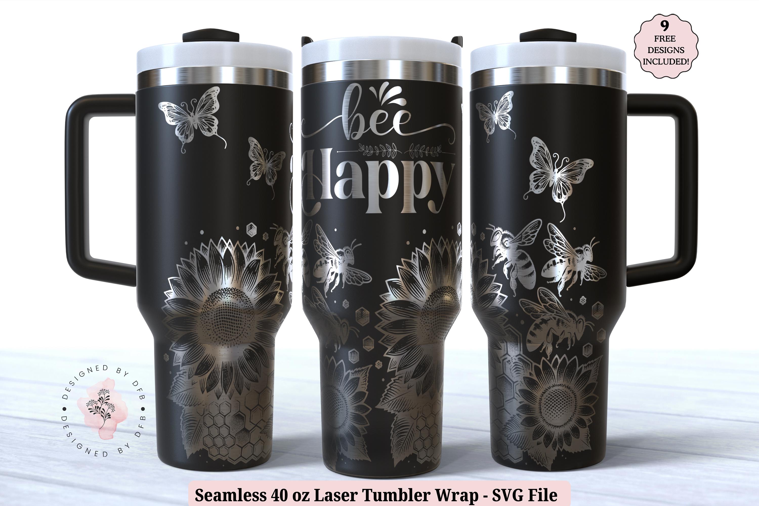 Bee Happy Laser Wrap SVG for Laser Rotary, Motivational Floral Flowers ...