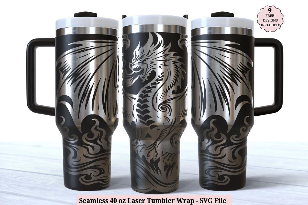 Dragon Laser Wrap SVG for Laser Rotary, Fantasy Dragon Flames Engraved ...