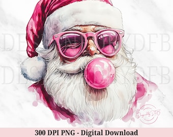Retro Santa Christmas Blowing Bubble PNG, Funny Santa With Sunglasses ...