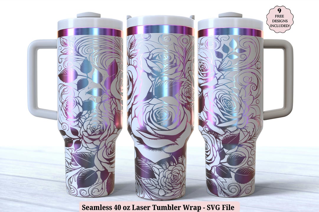 Vintage Rose Laser Wrap SVG for Laser Rotary, Floral Flowers Engraved ...