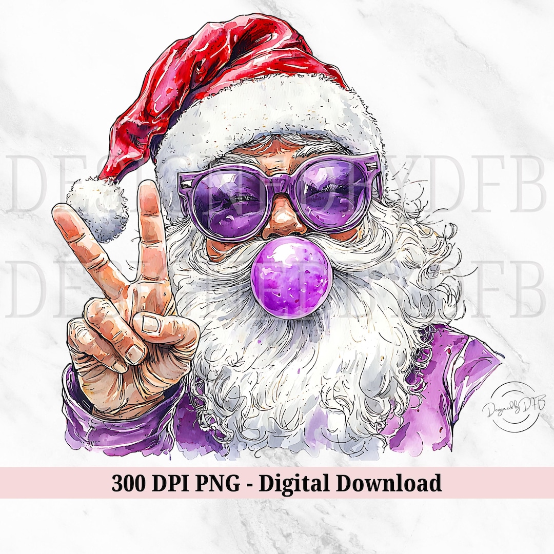 Retro Santa Christmas Blowing Bubble PNG, Vintage Merry Christmas PNG ...