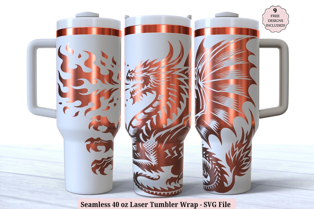 Dragon Laser Wrap SVG for Laser Rotary, Fantasy Dragon Flames Engraved ...