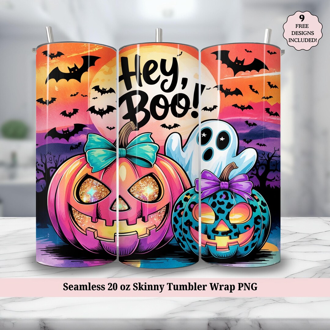 Hey Boo Halloween Pumpkin Fall Tumbler Wrap PNG - Spooky Season Ghost ...