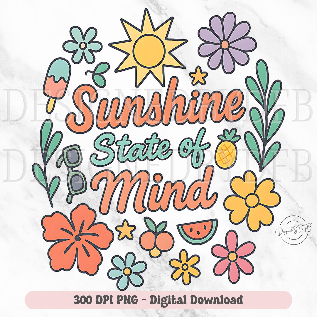 Sunshine State of Mind PNG, Trendy Summer PNG, Retro Flowers ...