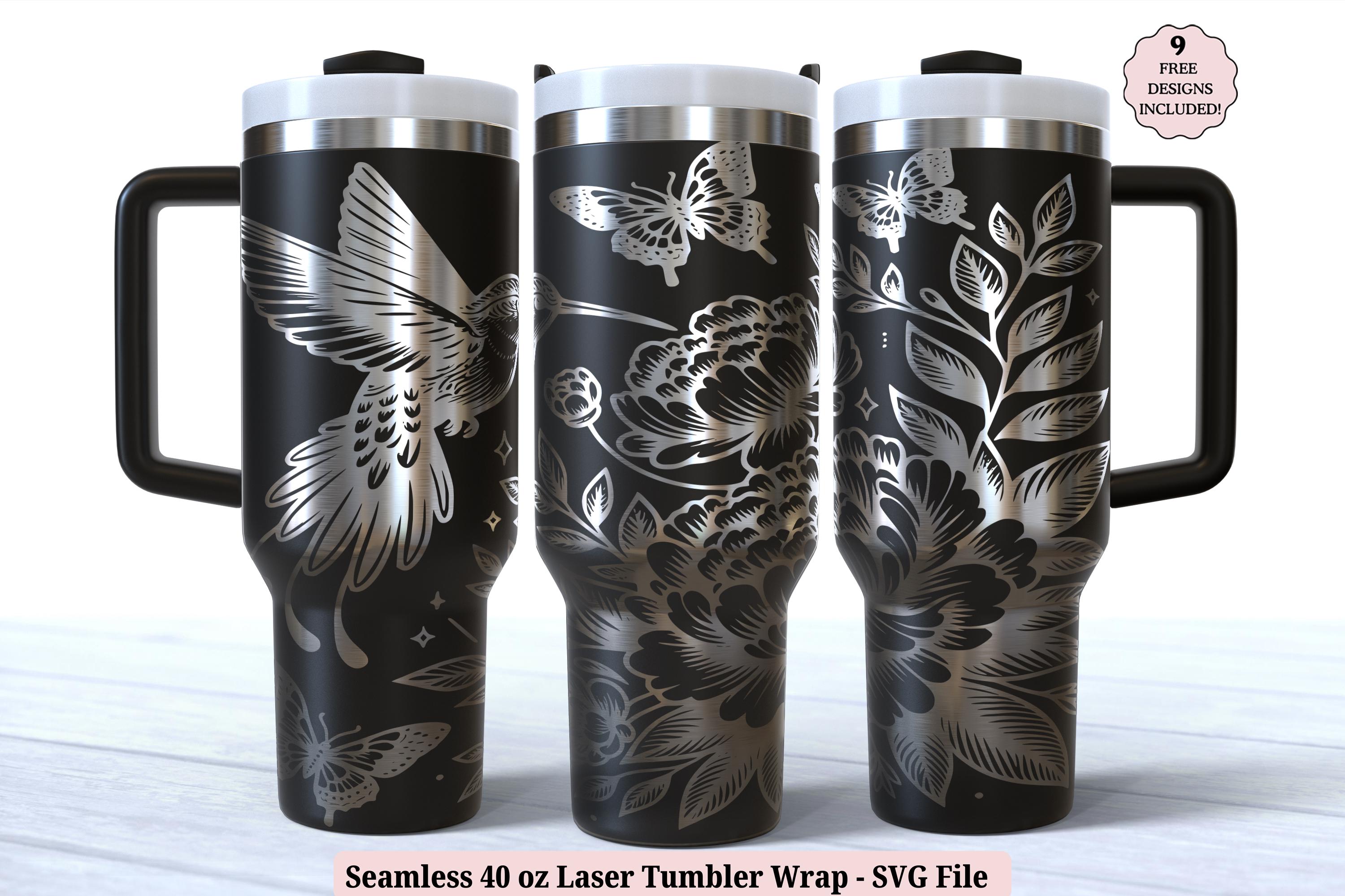 Floral Hummingbird Laser Wrap SVG for Laser Rotary, Butterfly Flowers ...