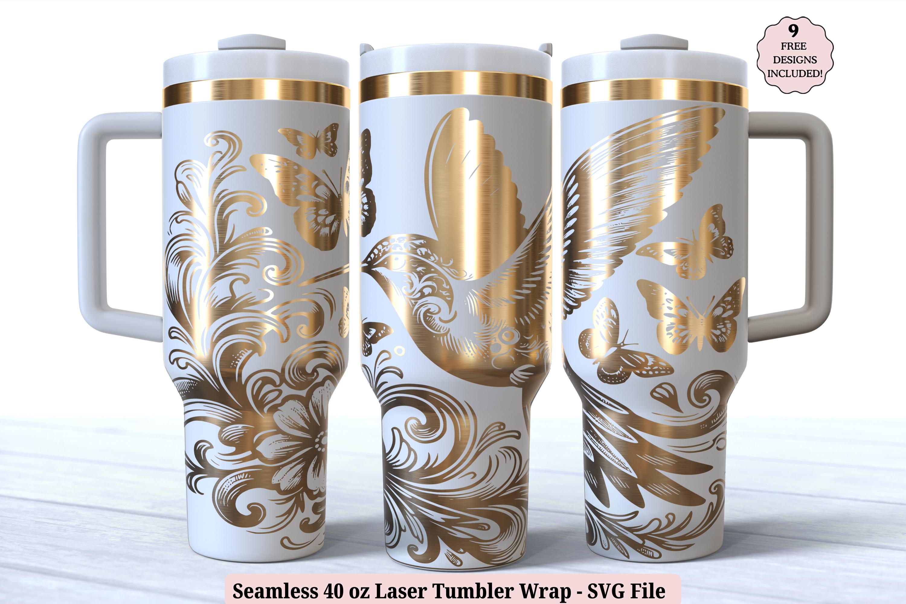 Floral Hummingbird Laser Wrap SVG for Laser Rotary, Butterfly Flowers ...