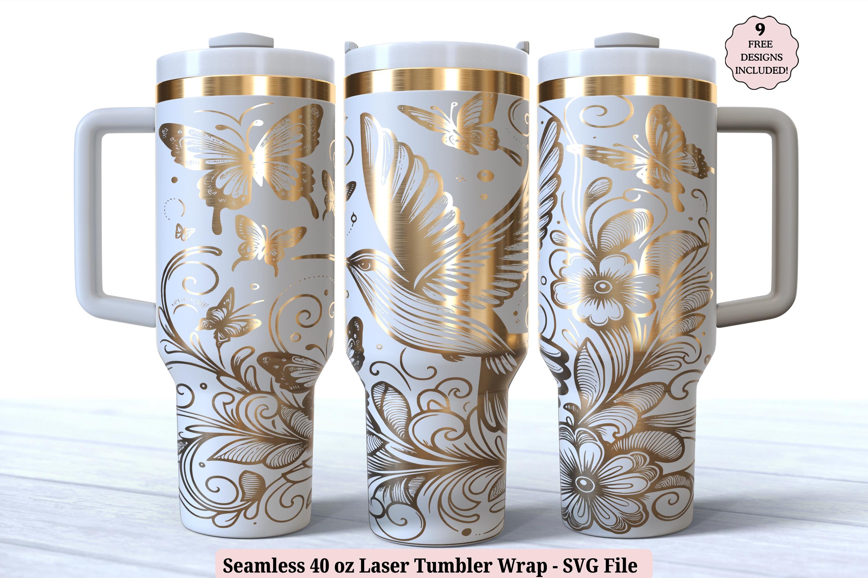 Floral Hummingbird Laser Wrap SVG for Laser Rotary, Butterfly Flowers ...