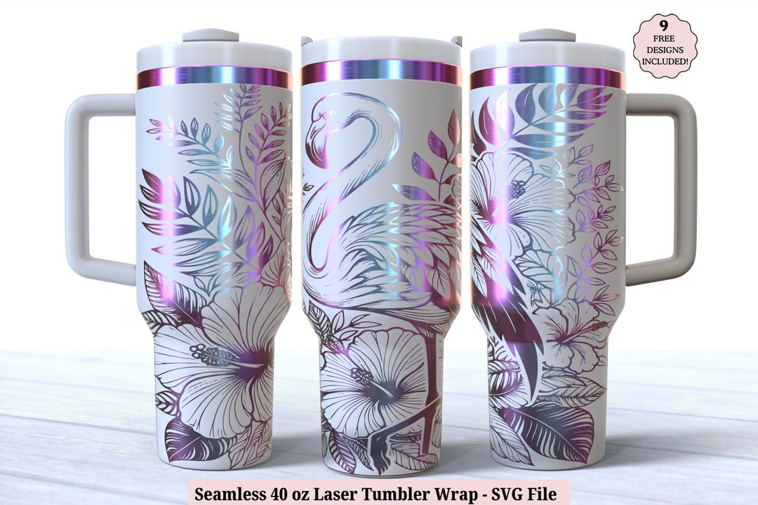 Flamingo Laser Wrap SVG for Laser Rotary, Hibiscus Flower Tropical ...
