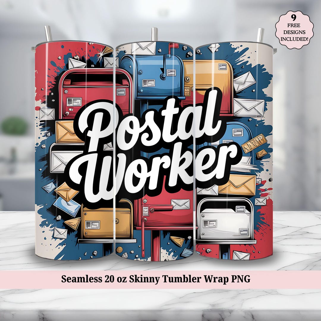 Postal Worker Tumbler Wrap PNG - Cute Retro Mail Carrier Letter Stamp ...