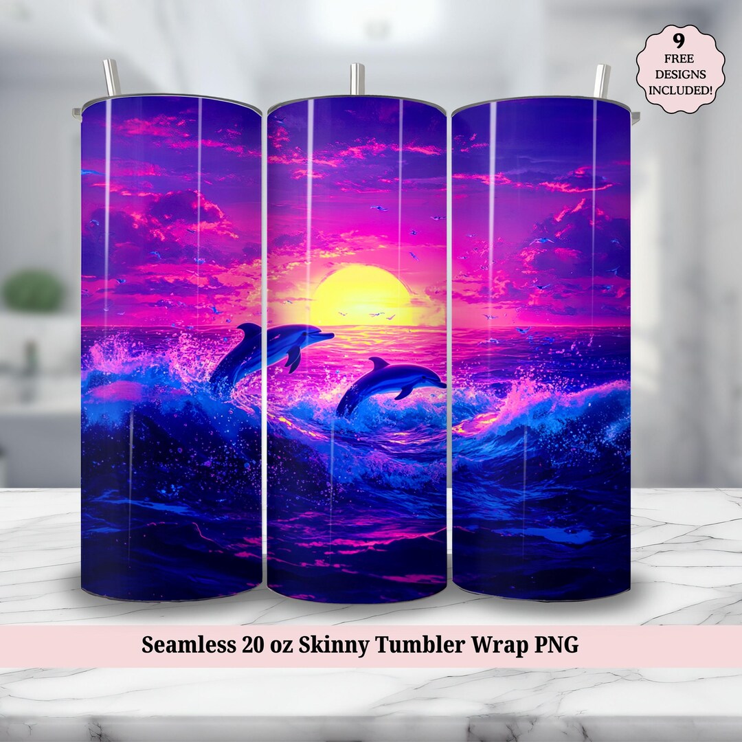 Dolphin Tumbler Wrap PNG Beach Marine Animal 20oz Skinny Tumbler ...