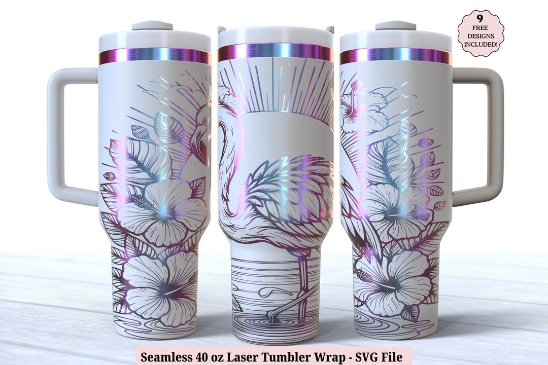 Flamingo Laser Wrap SVG for Laser Rotary, Hibiscus Flower Tropical ...