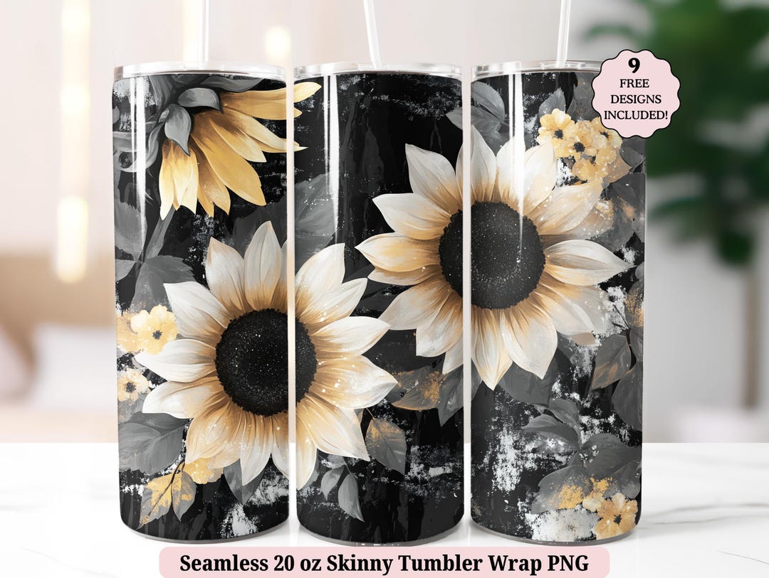 Gothic Sunflower Tumbler Wrap PNG, Glitter Sparkle Flowers Floral ...
