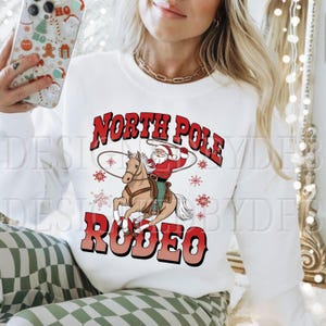 North Pole Rodeo PNG, Retro Cowboy Santa on Bucking Horse PNG, Country ...