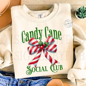 Candy Cane Social Club PNG, Coquette Bow PNG, Merry Christmas PNG ...