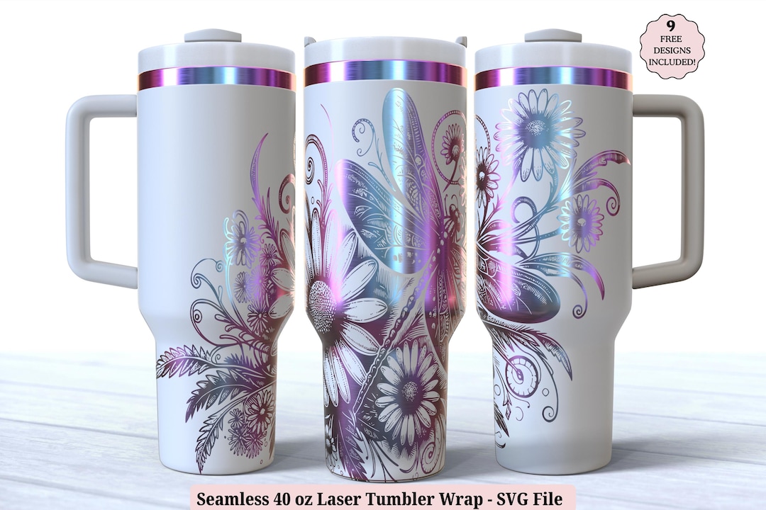 Floral Dragonfly Laser Wrap SVG for Laser Rotary, Sunflower Dragonflies ...