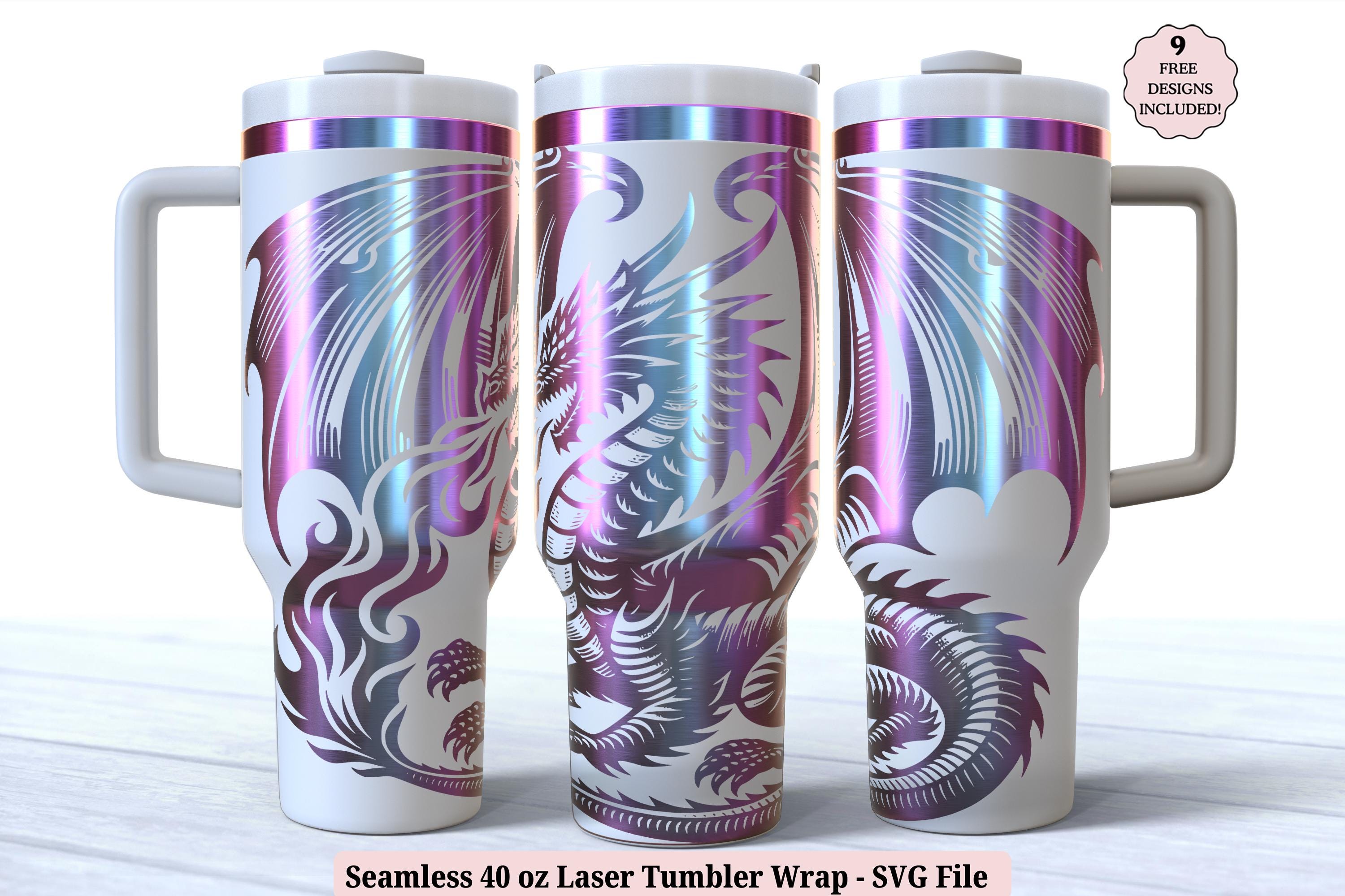 Dragon Laser Wrap SVG for Laser Rotary, Fantasy Dragon Flames Engraved ...