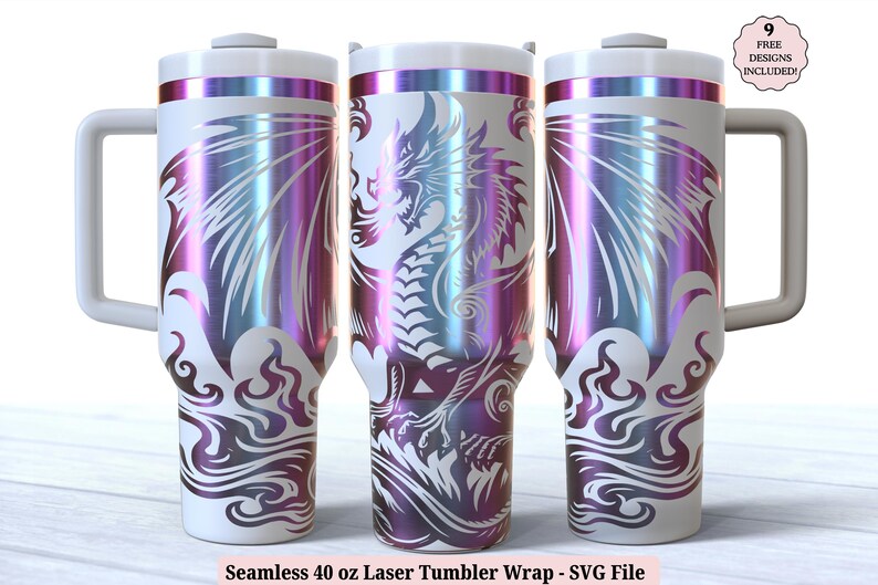 Dragon Laser Wrap SVG for Laser Rotary, Fantasy Dragon Flames Engraved ...