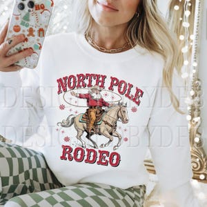 North Pole Rodeo PNG, Retro Cowboy Santa on Bucking Horse PNG, Country ...