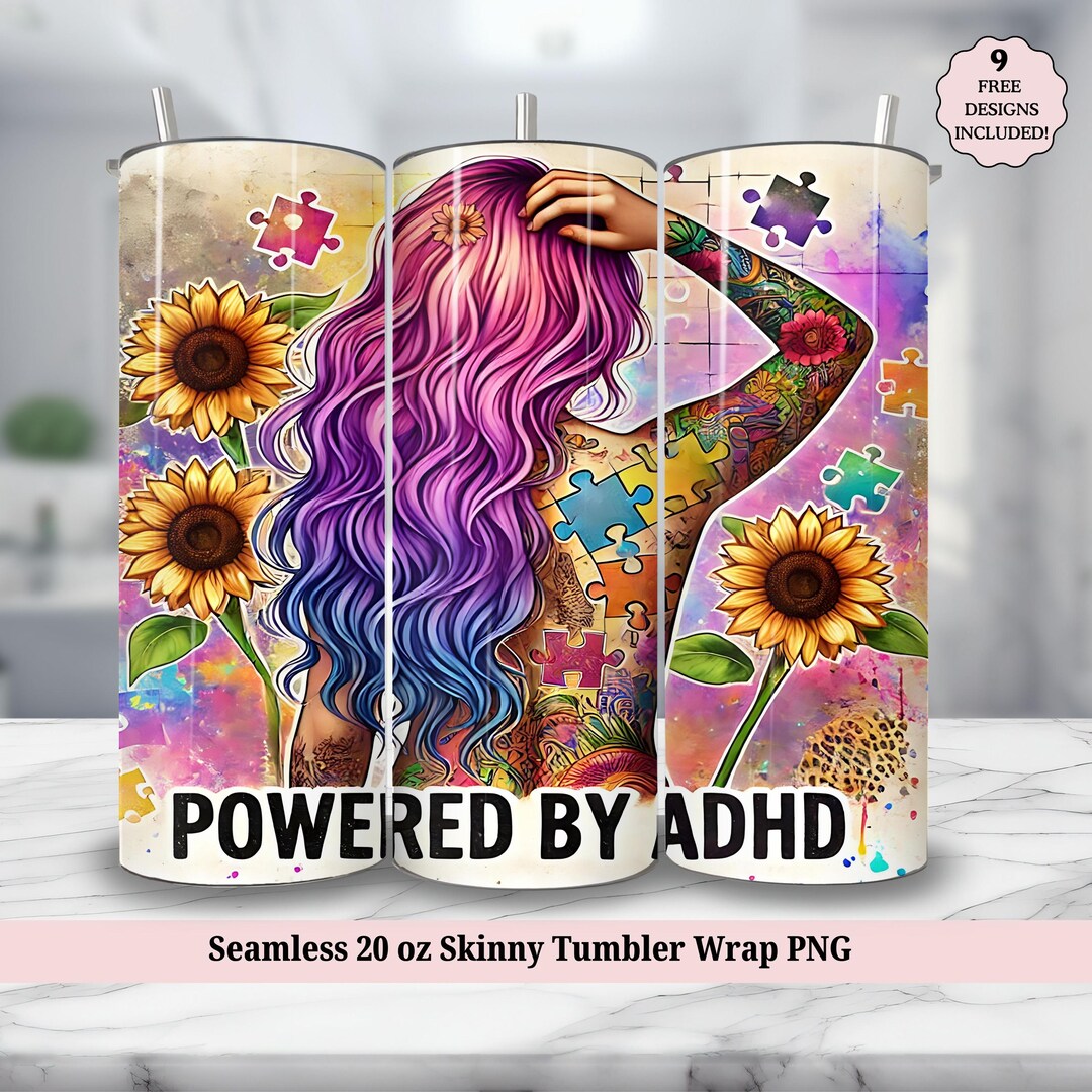 Watercolor ADHD Awareness Tumbler Wrap - Floral Anxiety Mental Health ...