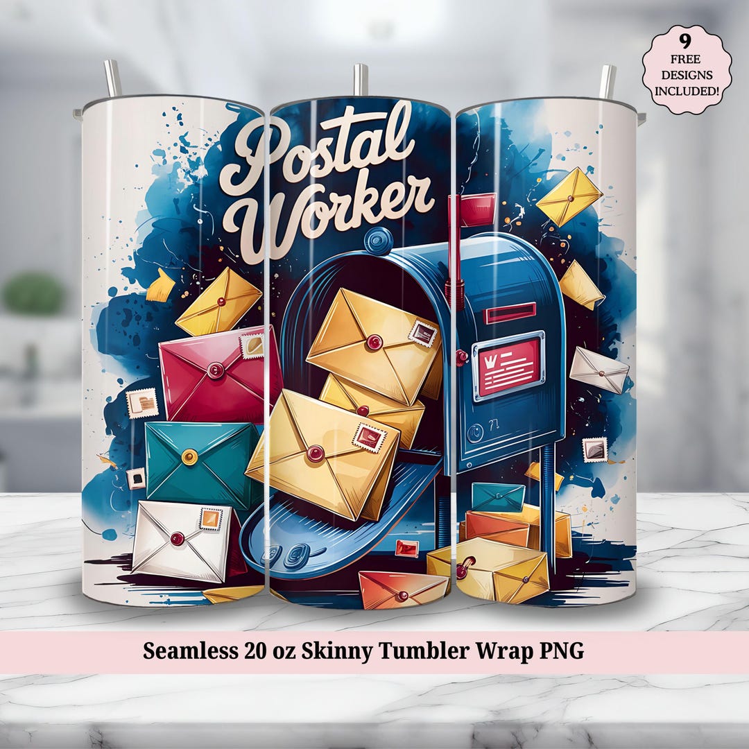 Postal Worker Tumbler Wrap PNG - Cute Retro Mail Carrier Letter Stamp ...