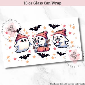 Cute Ghost Glass Can Wrap PNG, Pink Halloween Pumpkin Bats Bougie Ghost ...