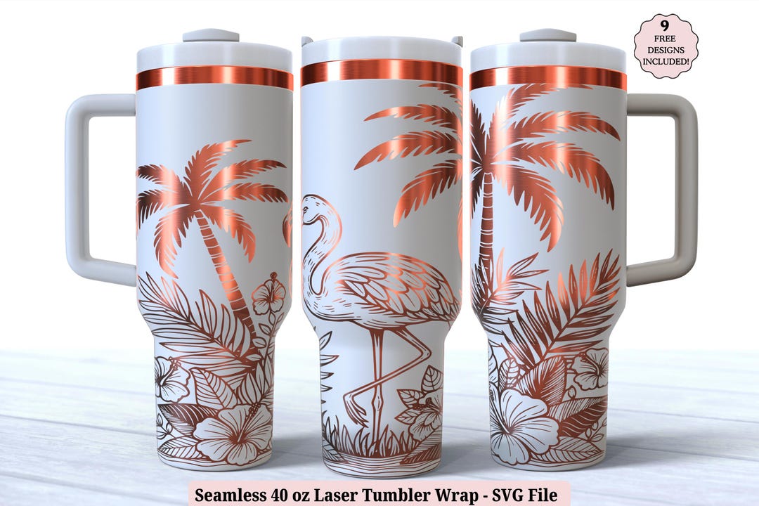 Flamingo Laser Wrap SVG for Laser Rotary, Hibiscus Flower Tropical ...