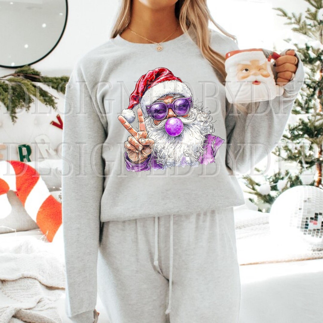 Retro Santa Christmas Blowing Bubble PNG, Vintage Merry Christmas PNG ...