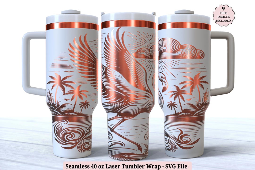 Flamingo Laser Wrap SVG for Laser Rotary, Hibiscus Flower Tropical ...