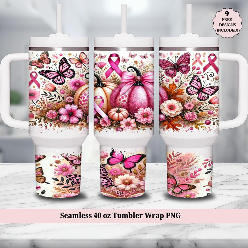 Pink Pumpkin Breast Cancer Awareness 40oz Tumbler Wrap PNG, Survivor ...
