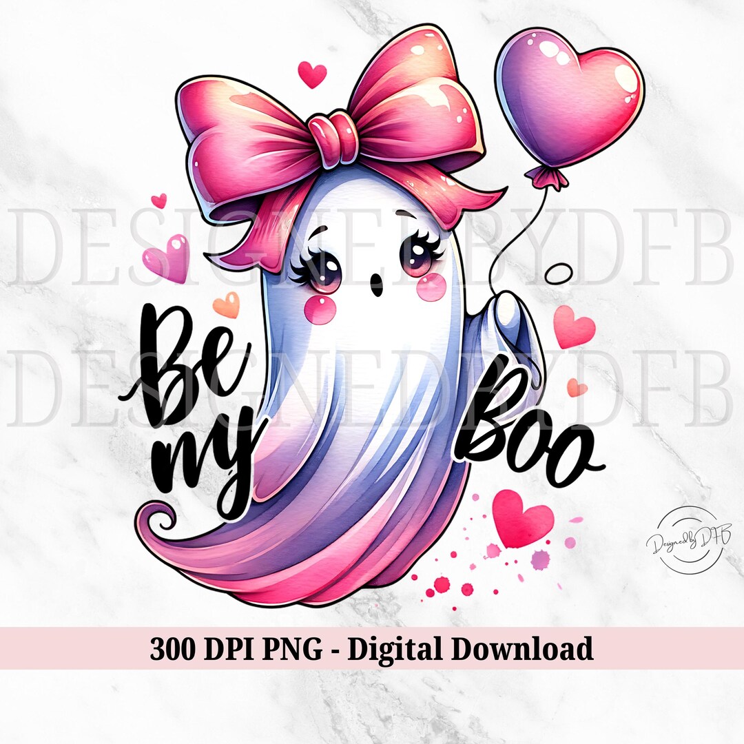 Valentine's Day Ghost PNG, Be My Boo Cute Retro Valentine Ghosts With ...