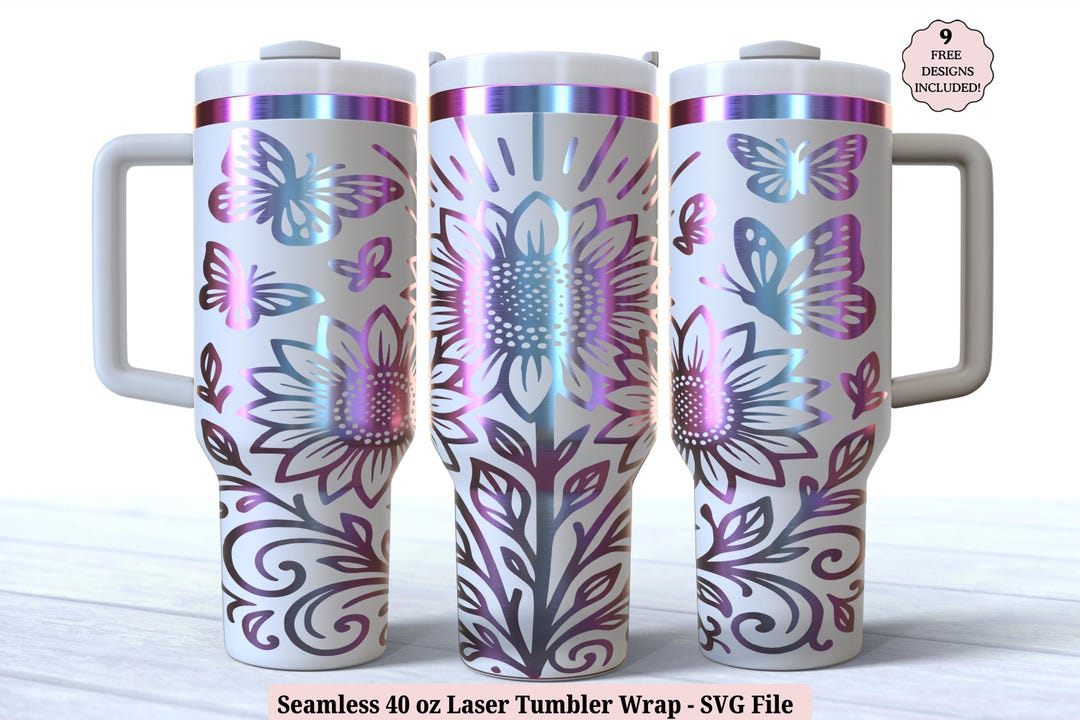 Floral Butterfly Laser Wrap SVG for Laser Rotary, Nature Lovers Flower ...