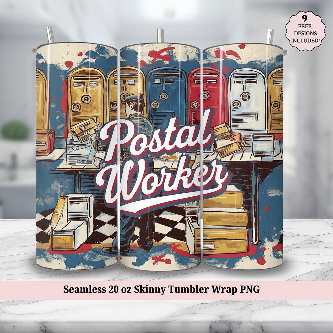 Postal Worker Tumbler Wrap PNG - Cute Retro Mail Carrier Letter Stamp ...