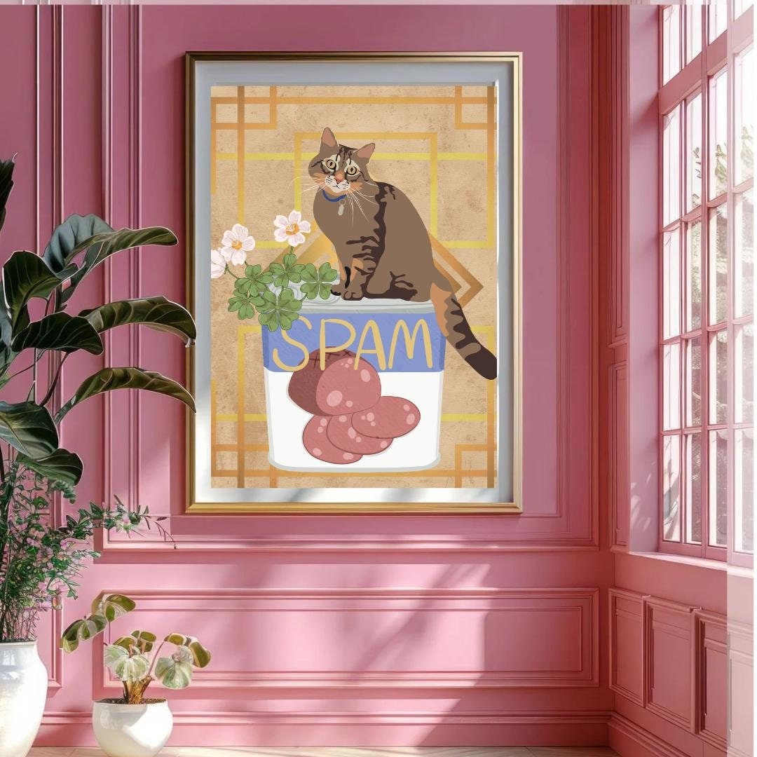 Spam Cat Art Deco Aesthetic Art Print Funny Maine Coon Kitty Wall Art ...