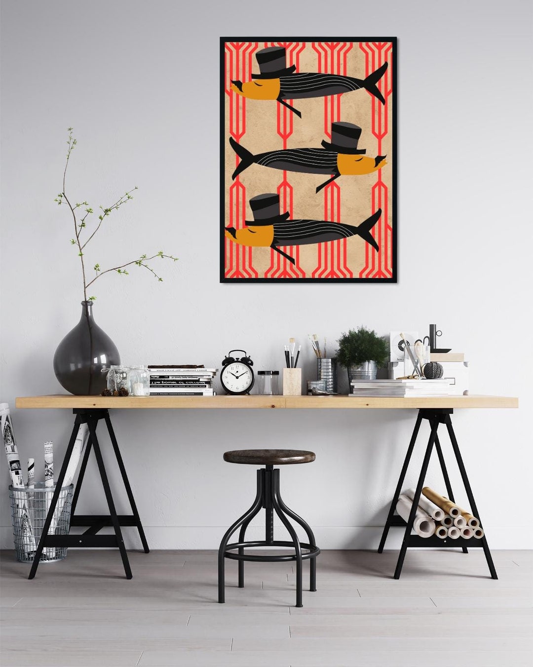 Sardine Top Hat Print, Digital Poster, Kitchen Wall Art,deco Food Art ...