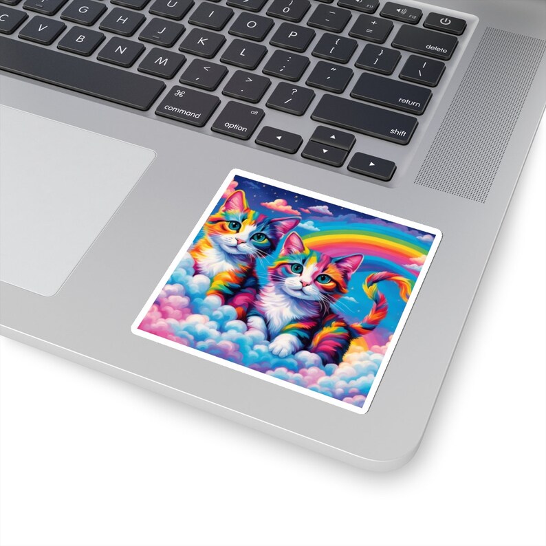 Rainbow Cat in Clouds Sticker, Lisa Frank Inspired Y2K Cat Decal, Back ...