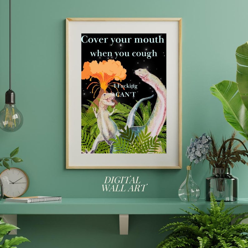 Dinosaur Retro Wall Art, Vintage 90s Dino Print Funny Weird Adult ...