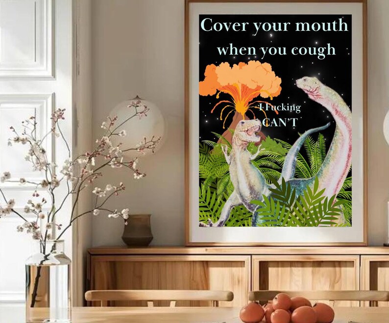 Dinosaur Retro Wall Art, Vintage 90s Dino Print Funny Weird Adult ...