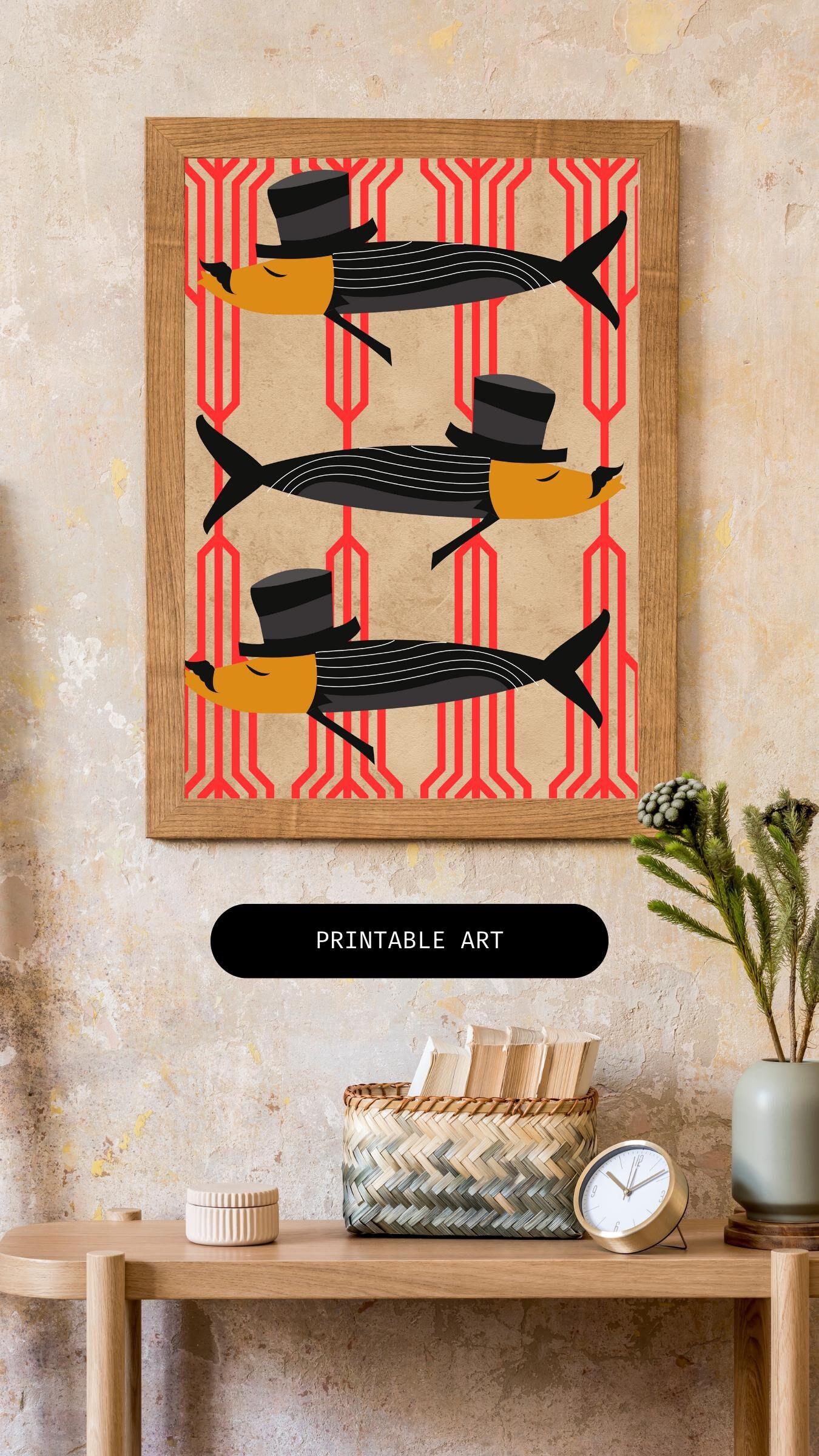 Sardine Top Hat Print, Digital Poster, Kitchen Wall Art,deco Food Art ...