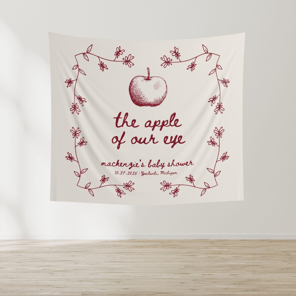 Apple Baby Shower Banner, Custom Whimsical Fall Baby Shower Fabric Sign ...