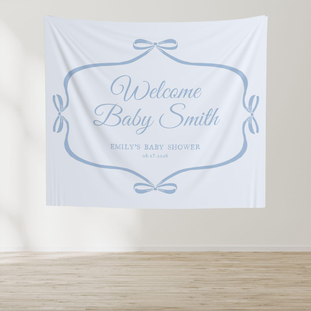 Custom Baby Shower Backdrop, Blue Baby Shower Photobooth Backdrop ...