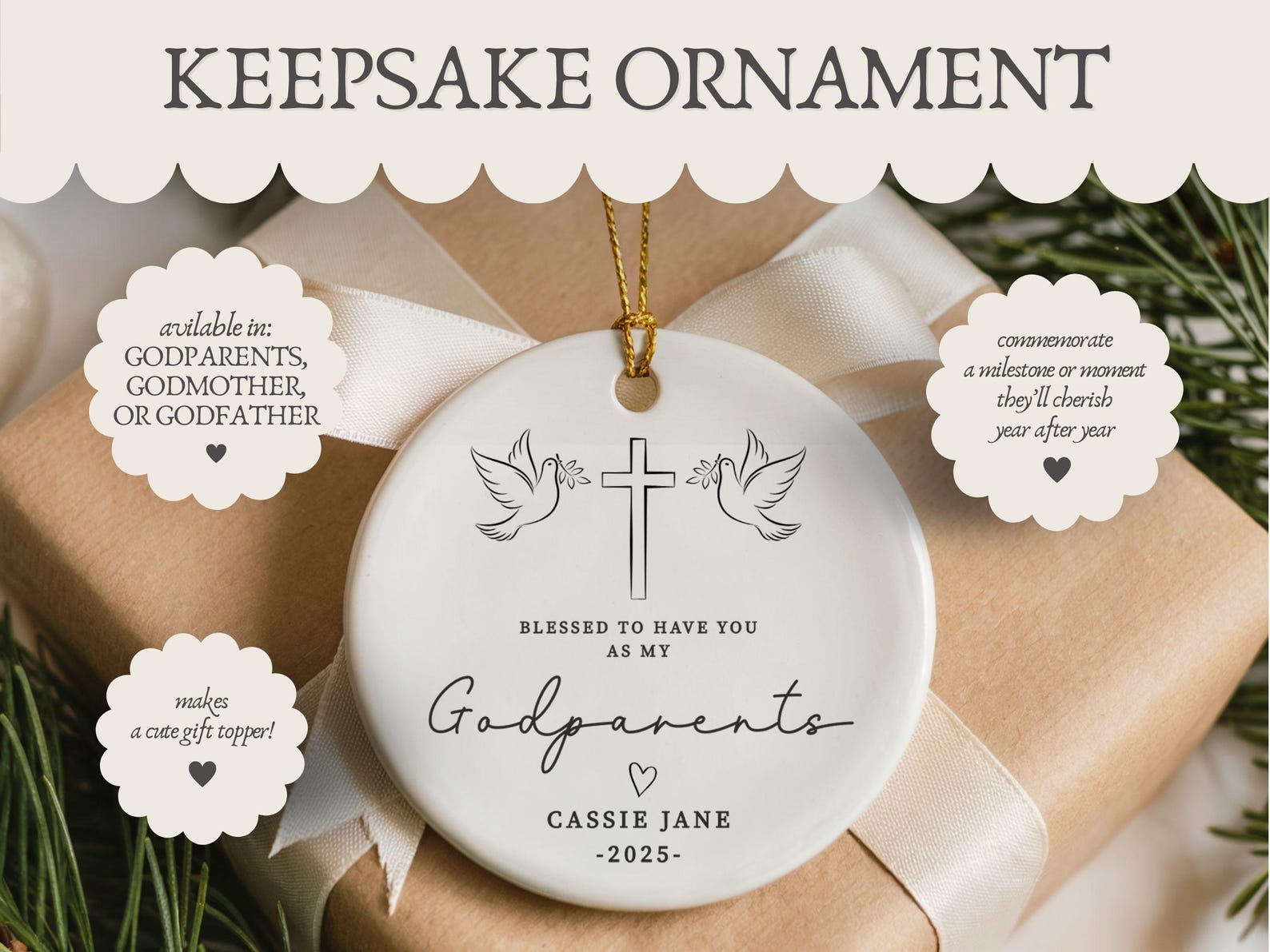 Godparents Christmas Ornament, Personalized Godparent Keepsake Gift ...