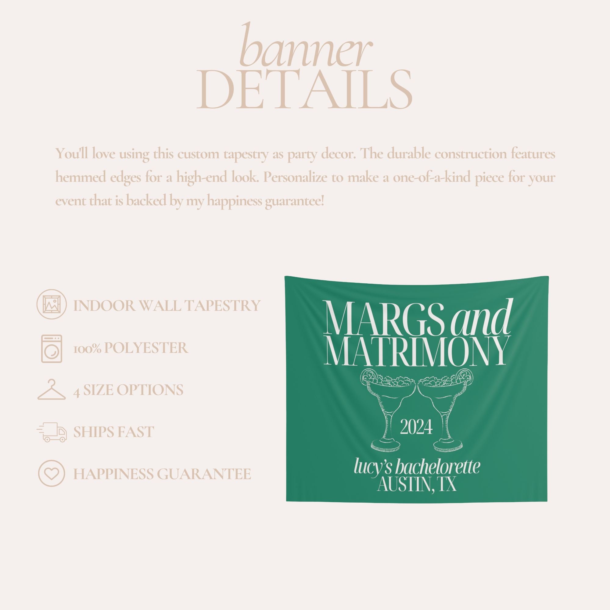 Margs and Matrimony Bachelorette Party Banner Backdrop, Personalized ...