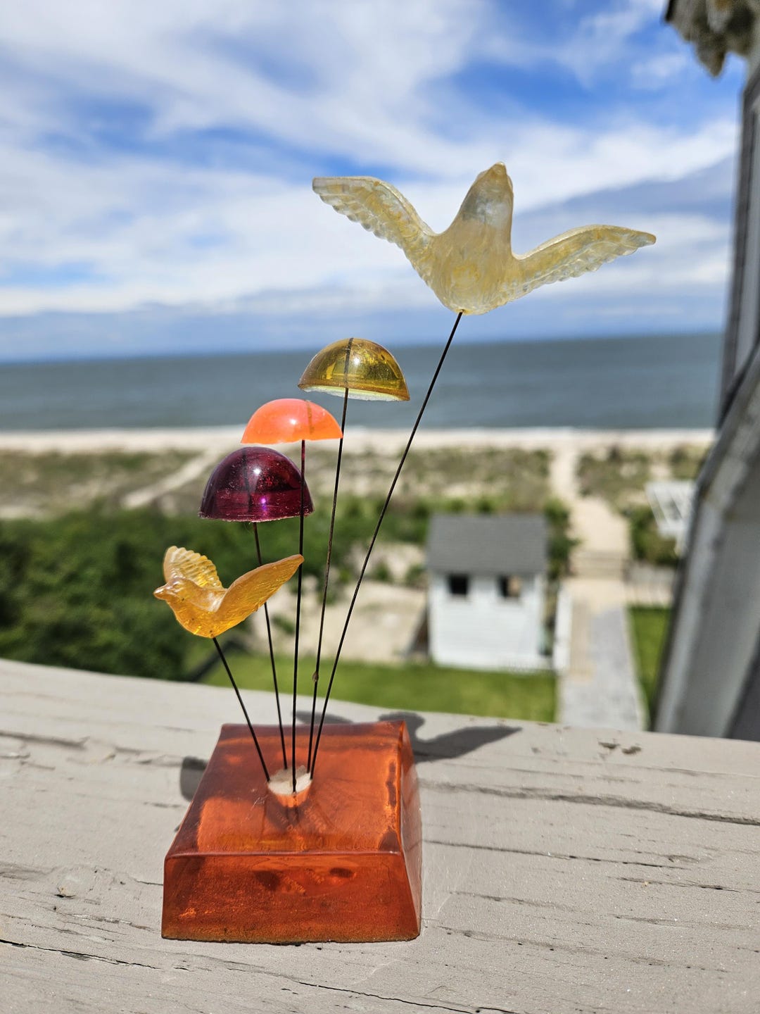 MCM Lucite Kinetic Sculpture Birds in Flight Resin Mushrooms Desk Toy ...