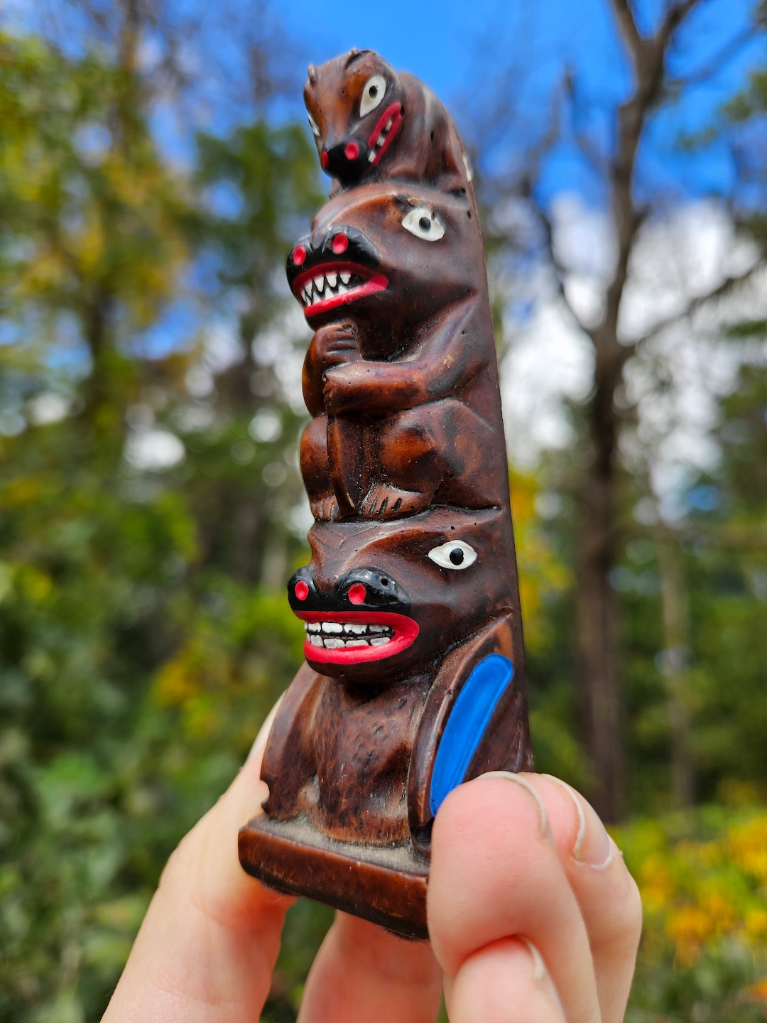 Vintage Alaskan Resin Totem Pole: Handcrafted Folk Art With Three Deity ...