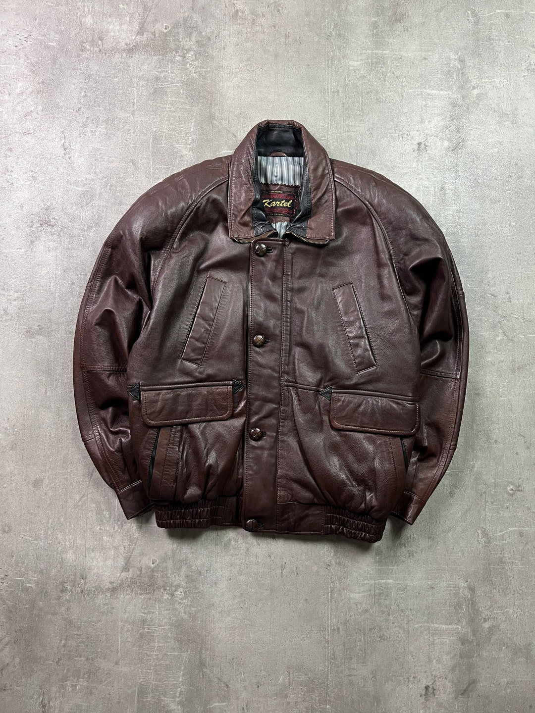 Vintage Leather Jacket Bomber Jacket 90s Brown L - Etsy