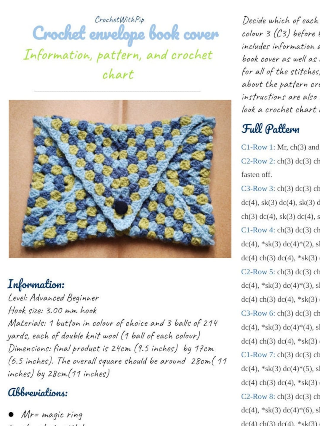 Crochet Envelope Book Cover Pattern - Etsy