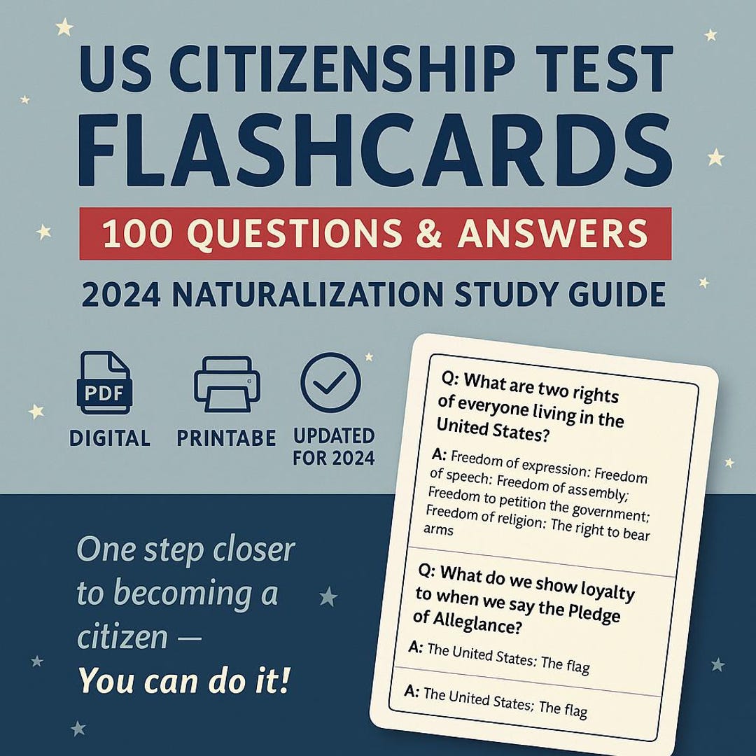 US Citizenship Test Printable Flashcards | Naturalization Civics ...