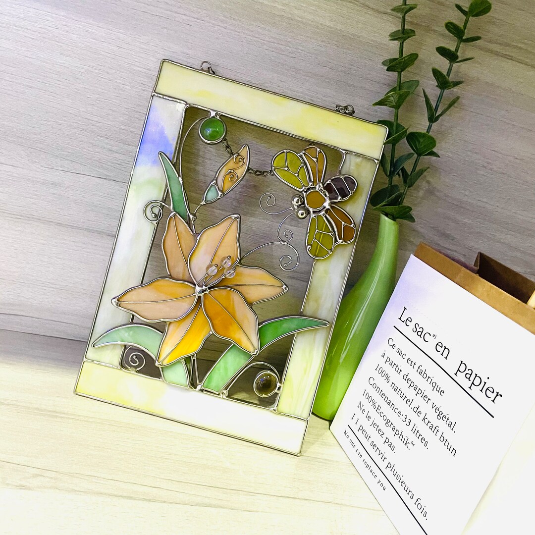 Rectangle Bee With Flower Stained Glass Suncatcher - Etsy