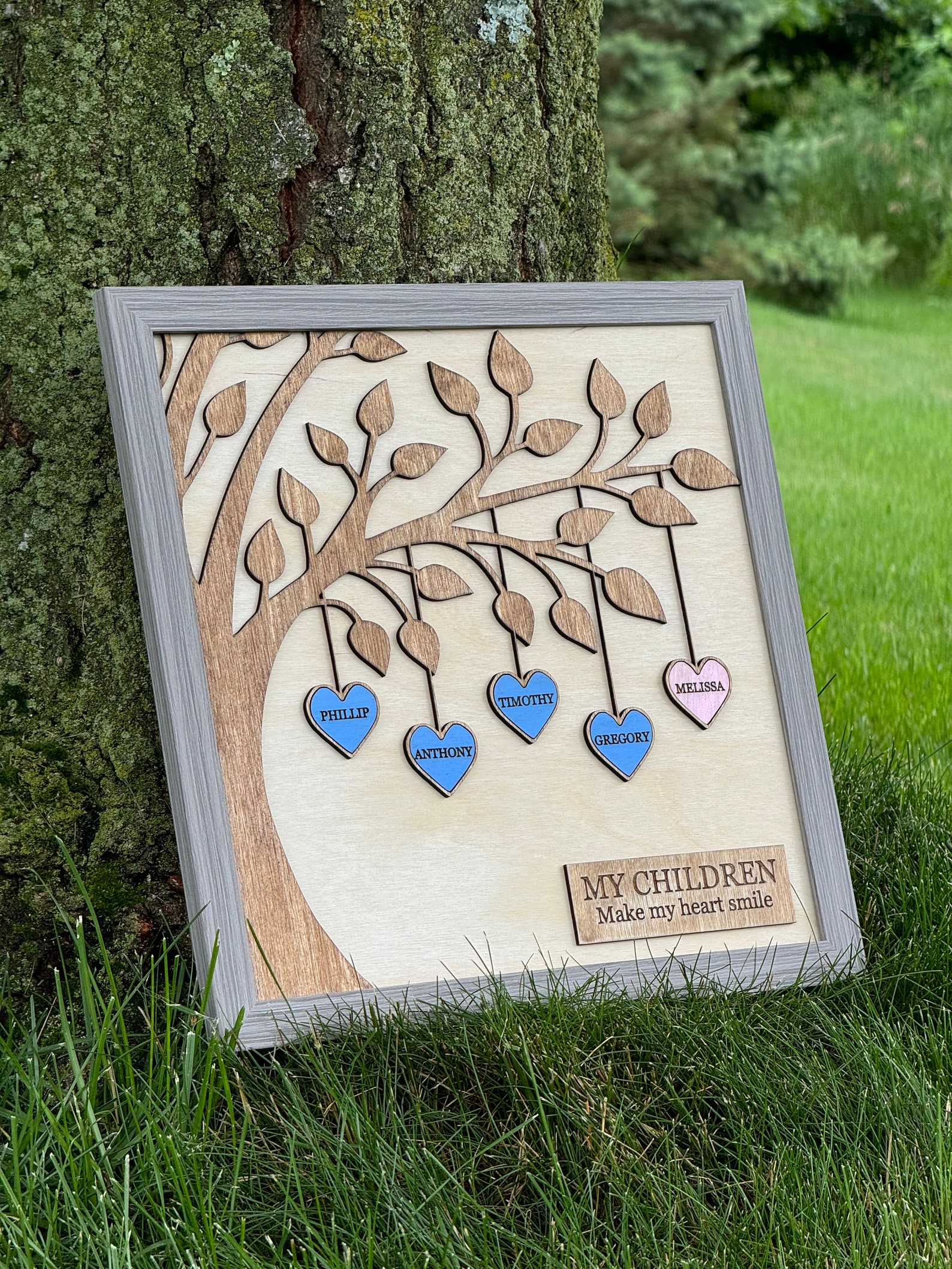 Personalized Family Tree Wood Plaque,picture With Custom Name Hearts ...