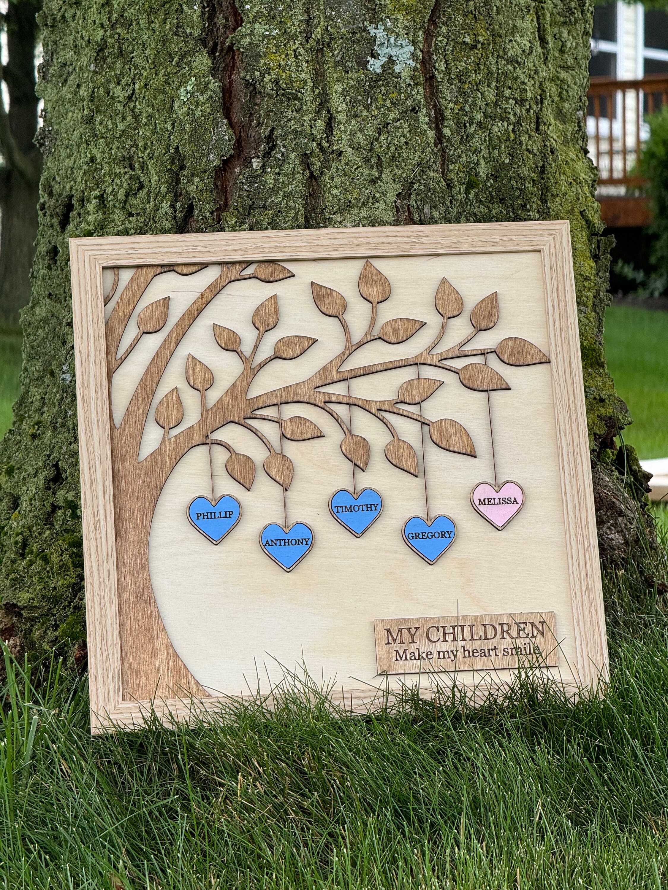 Personalized Family Tree Wood Plaque,picture With Custom Name Hearts ...